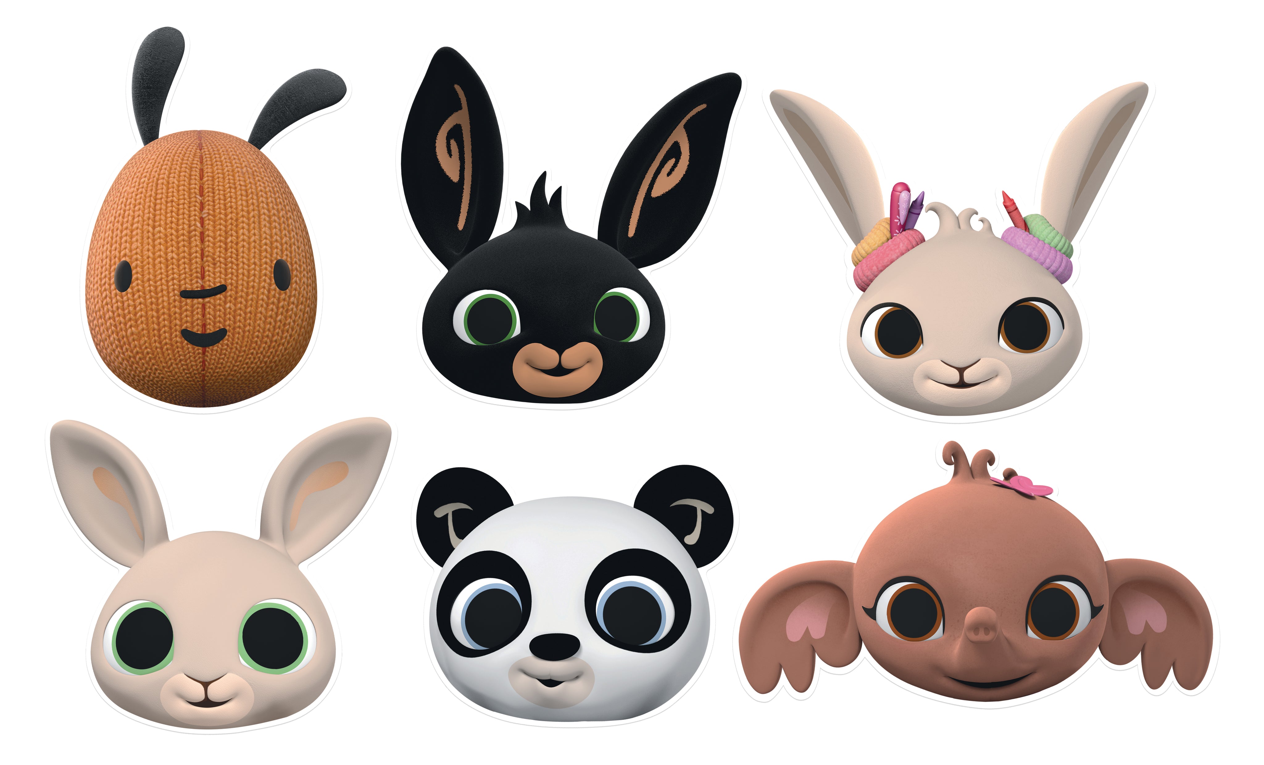 SMP451 Bing Bing Bunny Six Pack Cardboard Face Masks With Tabs and Ela ...